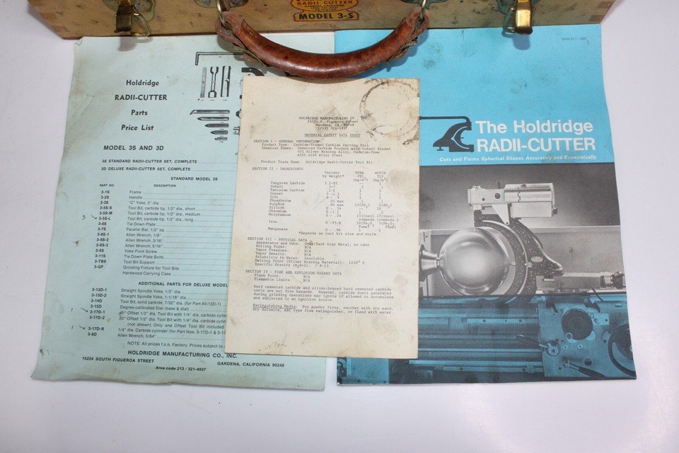 Holdridge Mfg Radii Cutter Model 3-S Lathe with Wooden Case Vintage ...