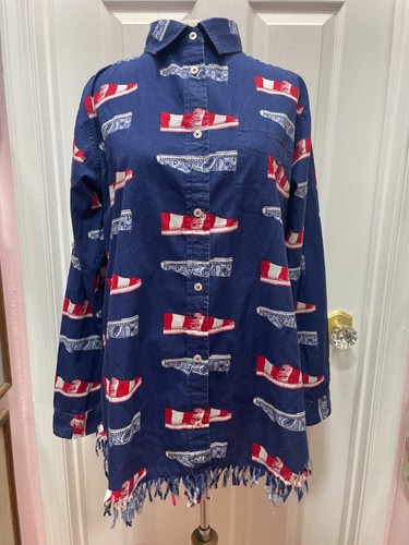 TIZZIE BLOUSE/SHIRT ESPADRILLES PRINT RED/BLUE/WHITE L/SLEEVE SIZE ...