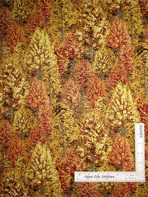 Forest Trees Cotton Fabric Autumn Tree Allover Wilmington Bear Meadow ...