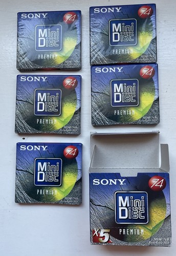 Box of 5 x Brand new sealed unused blank minidisc Sony Premium MD 74min ...