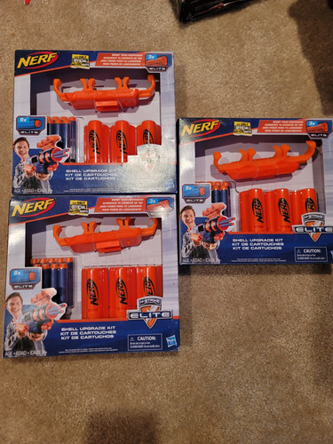 BNIB: Three NERF N-STRIKE UPGRADE KIT: 3 Shells, 9 Darts, Shell Holder ...