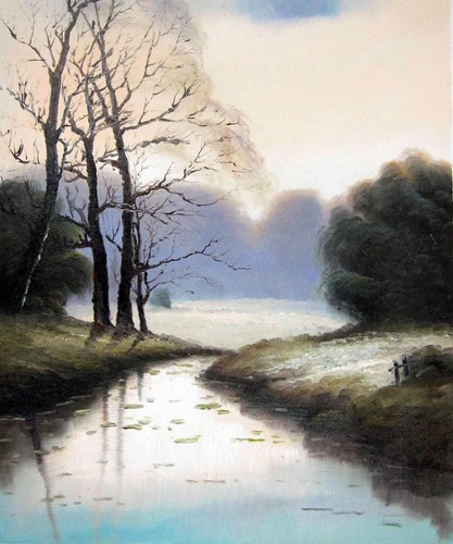 20x24 inches Riverside stretched Oil Painting Canvas Handmade Art Wall ...