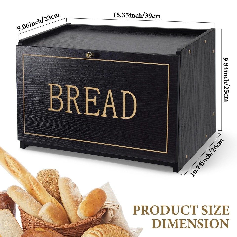 Bread Box for Kitchen Countertop, Wooden Bread Storage Container for ...