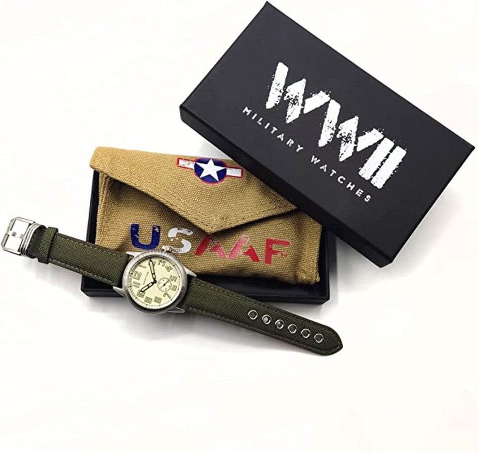 WW2 Military Watch Vintage USAAF Swiss Quartz Canvas Strap 10 ATM | eBay