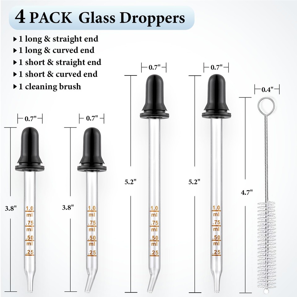 4 Pack 1ml Glass Eye Dropper with Measurement, Glass Medicine Droppers ...