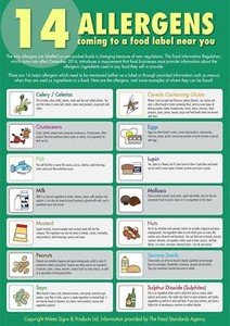 14 Food Allergens Sign Poster Laminated x 1 Safer Food Better Business ...