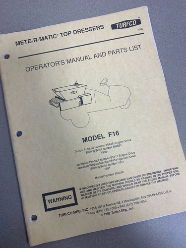 TurfCo Mete-R-Matic Top Dresser Parts Manual Service Cushman Toro ...