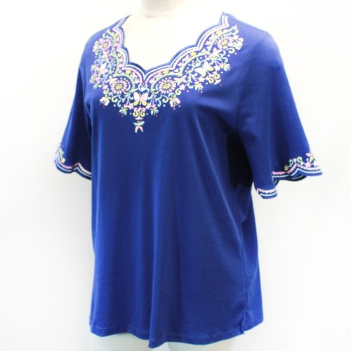 Quacker Factory Plus Blue Studs Embroidered V-Neck Shirt Top 3X | eBay