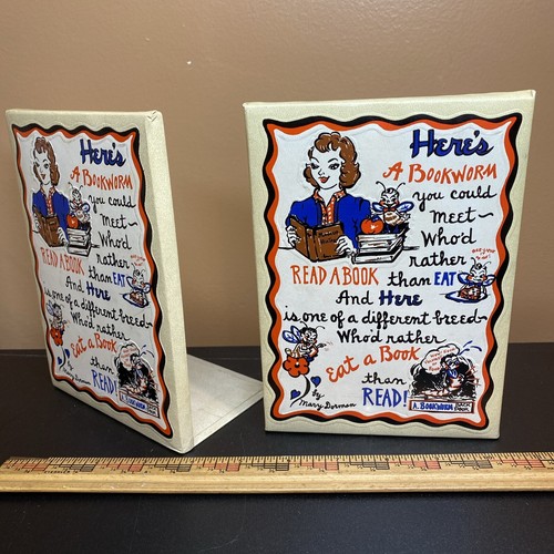 Set Of 2 MidCentury Mary Dorman Bookends Bookworm Humor VTG Rather Read ...