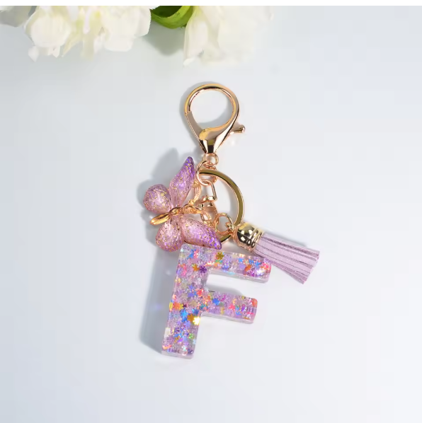 Purple Snowflakes Butterfly Letter Keychain Alphabet Tassel Pendant ...