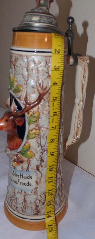 GERZ GERMANY HANDGEMALT LARGE LIDDED STEIN STAG MOUNTAIN GOAT 1957 | eBay