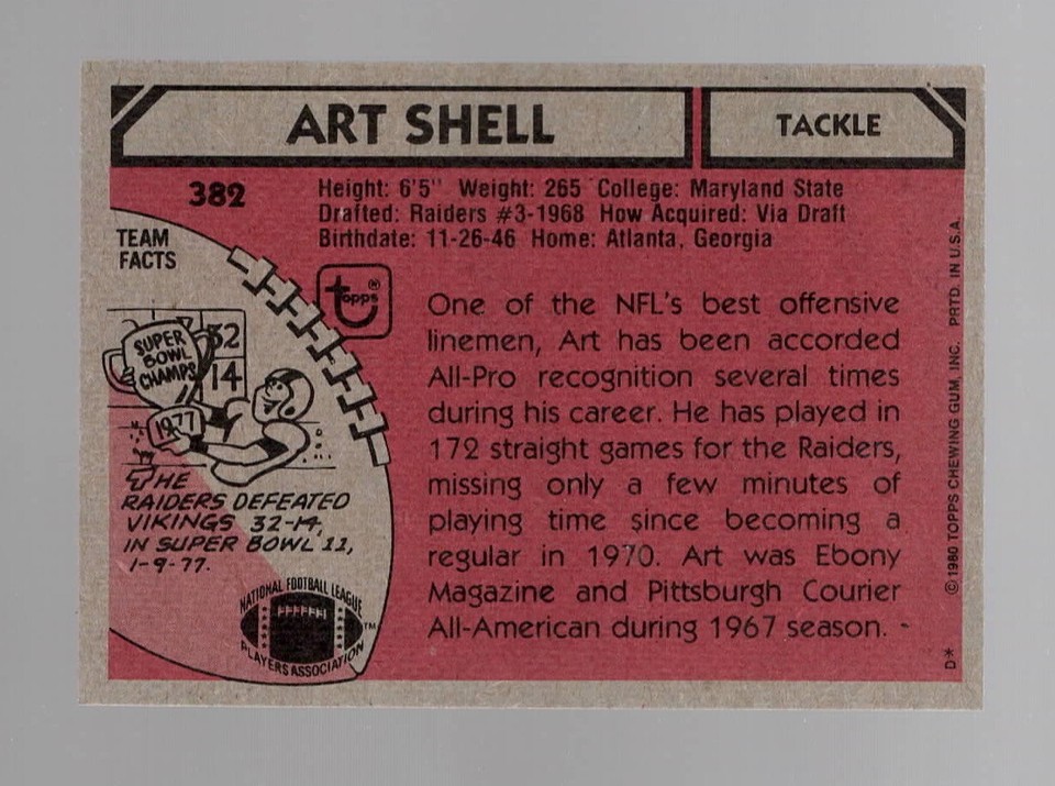 1980 Topps #382 Art Shell Excellent/NM | eBay