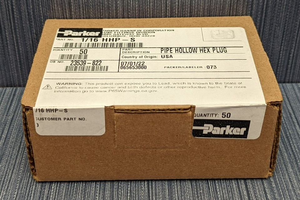 50 x Parker Pipe Fittings and Port Adapters #1/16 HHP-S Hollow Hex Pipe ...