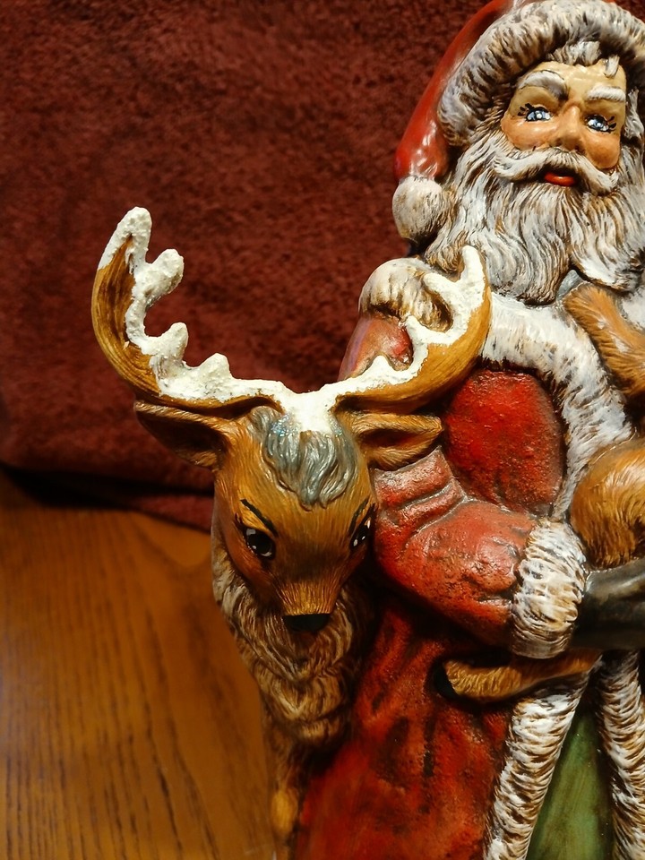 9" OLD WORLD SANTA CLAUS w/DEER FIGURINE HAND-PAINTED "BY SUE" RUDYNSKI ...