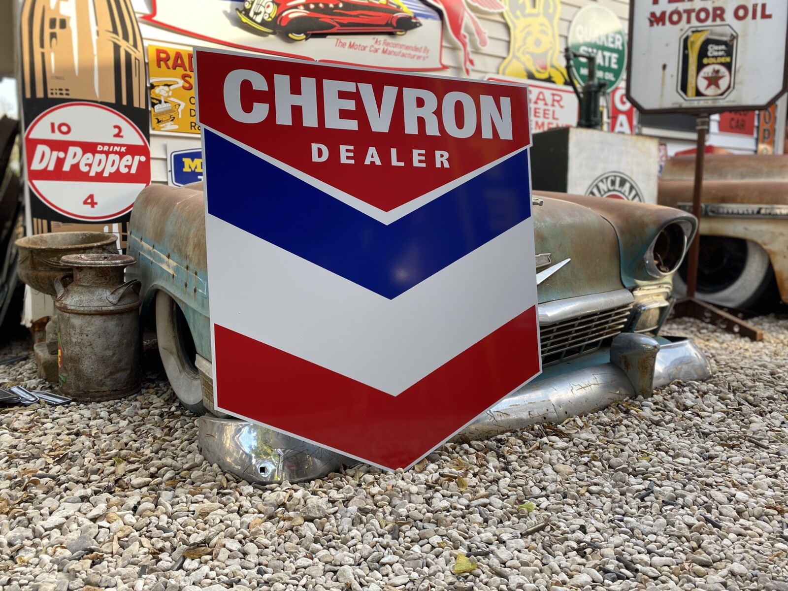 Antique Vintage Old Style Cheveron Gas Service Station Sign 40”! | eBay