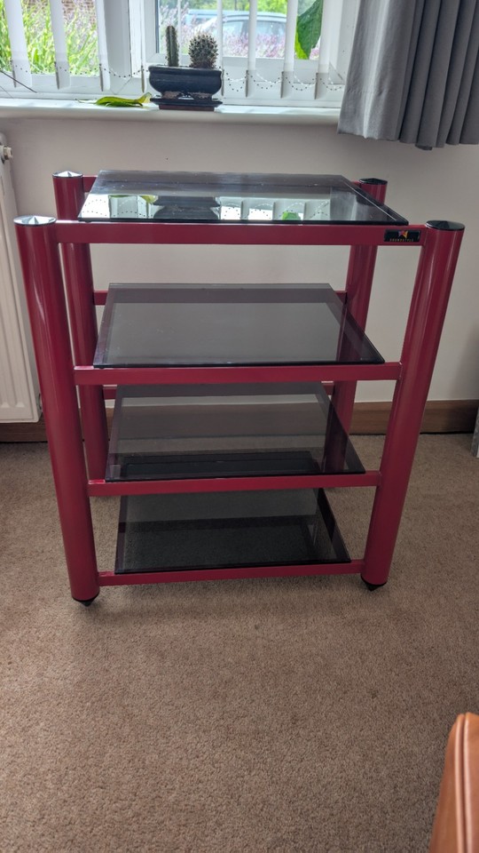 hifi rack stand ,soundstyle, red, glass shelves, turntable deck | eBay UK