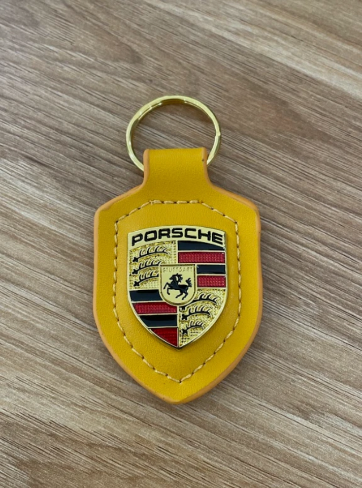 Authentic Porsche Leather Crest Key Ring Fob Yellow – New in Box, Ships ...