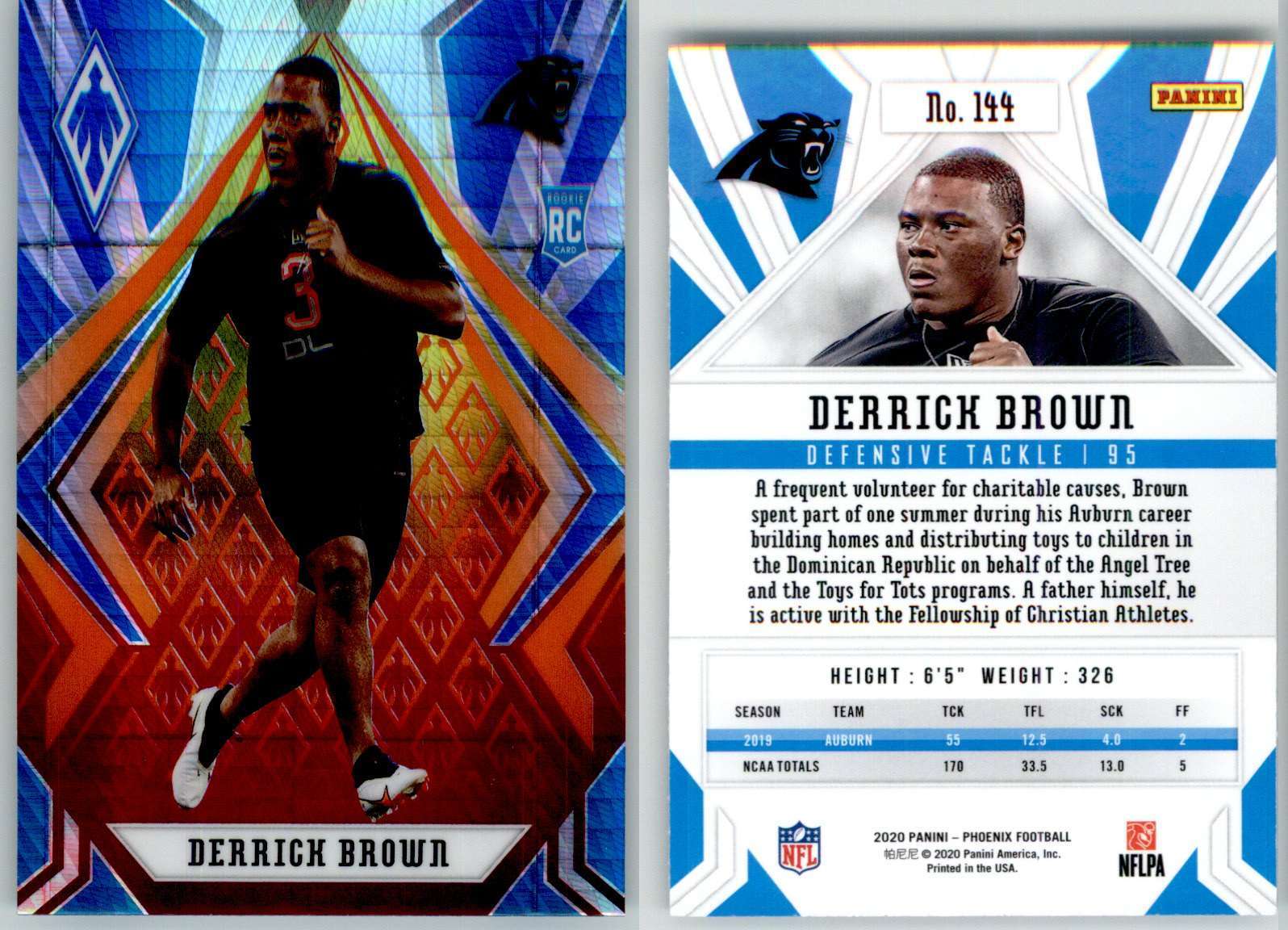 Derrick Brown 2020 Phoenix Fanatics Fire Burst #144 Panthers RC Rookie ...