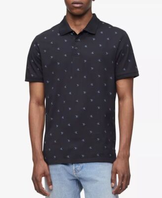 Calvin Klein Men Short Sleeve Monogram CK Print Allover Cotton Polo ...