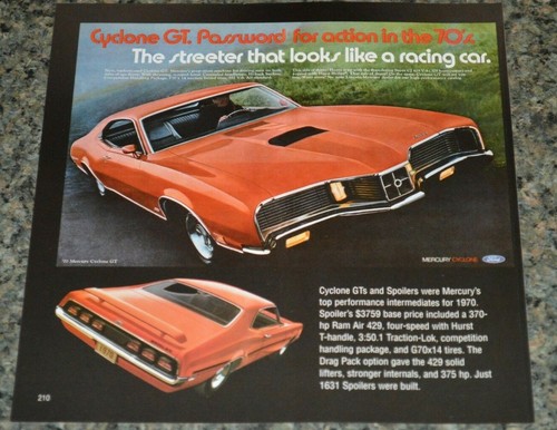 1970 MERCURY CYCLONE GT PICTURE FEATURE PRINT 70 RAM AIR 429★★11 | eBay