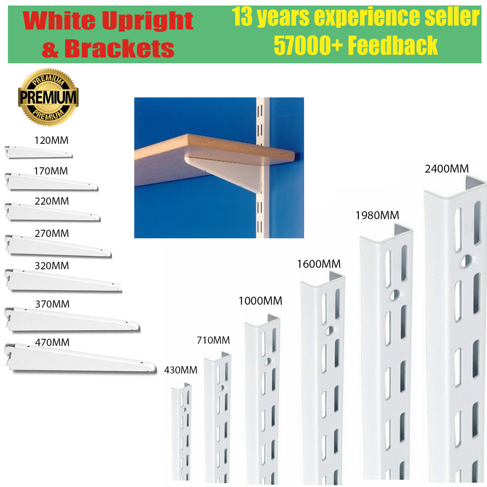 Heavy duty TwinSlot Shelving White Upright & Brackets Adjustable Rack ...