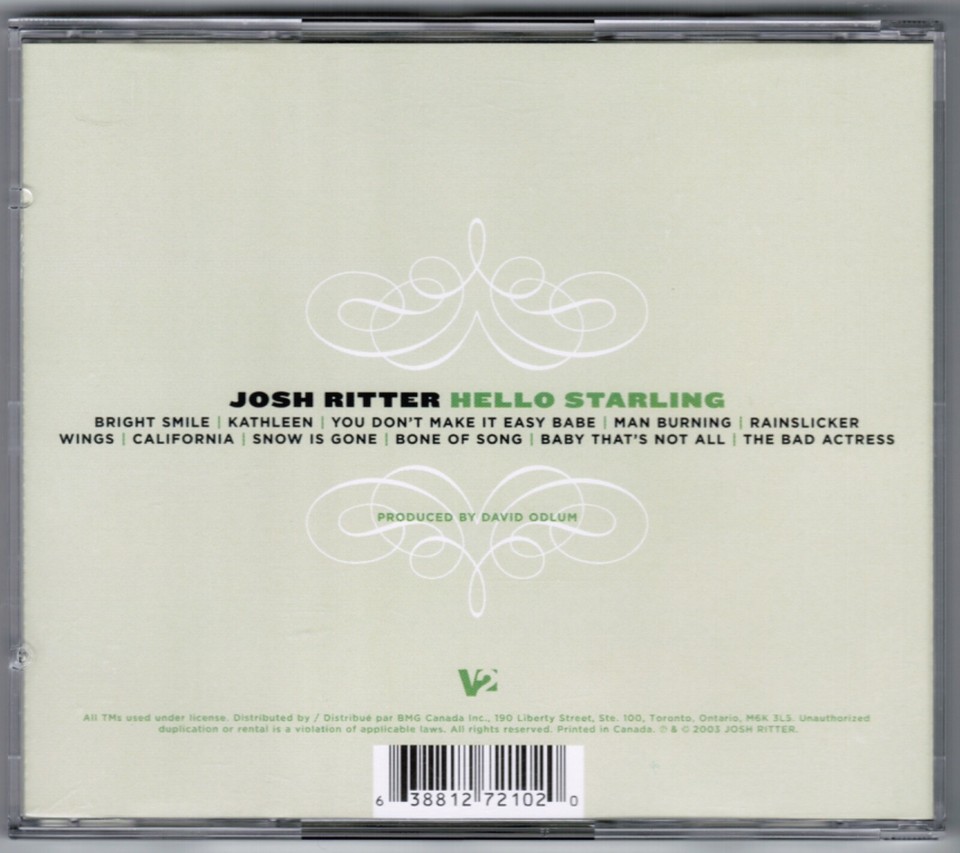 JOSH RITTER 'HELLO STARLING' CD SHIPS FREE TO CANADA | eBay