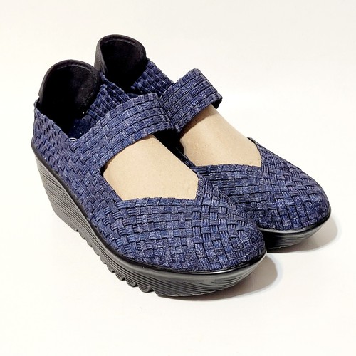 Bernie Mev Lulia Platform Wedge Mary Jane Slip On Blue Woven Shoes Wms ...