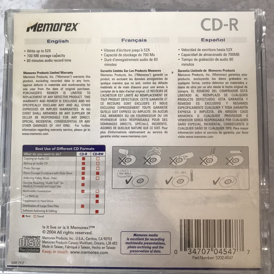 Memorex CD R 10 Pack with Protective Sleeves 52x 700mb 80min Blank ...