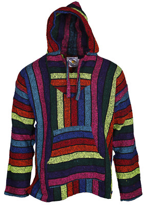 Baja Pullover Hoodie Neon Rainbow Stripe Hooded Sweatshirt Mexican Baja ...