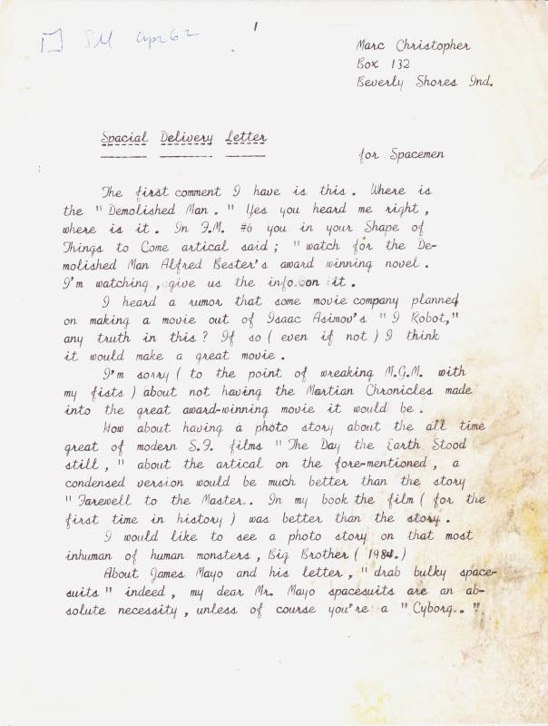 Vintage 1962 SPACEMEN & FAMOUS MONSTERS fan letter - FORREST ACKERMAN ...