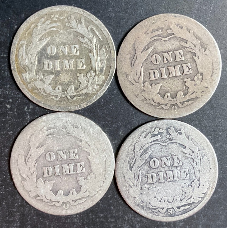 1897-P 1903-O 1905-O 1908-S Barber Dimes RARE Tough Dates silver ...