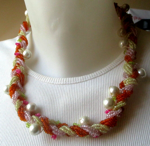 Rare Collier multi rangs petites perles tressés multicolores bijou ...