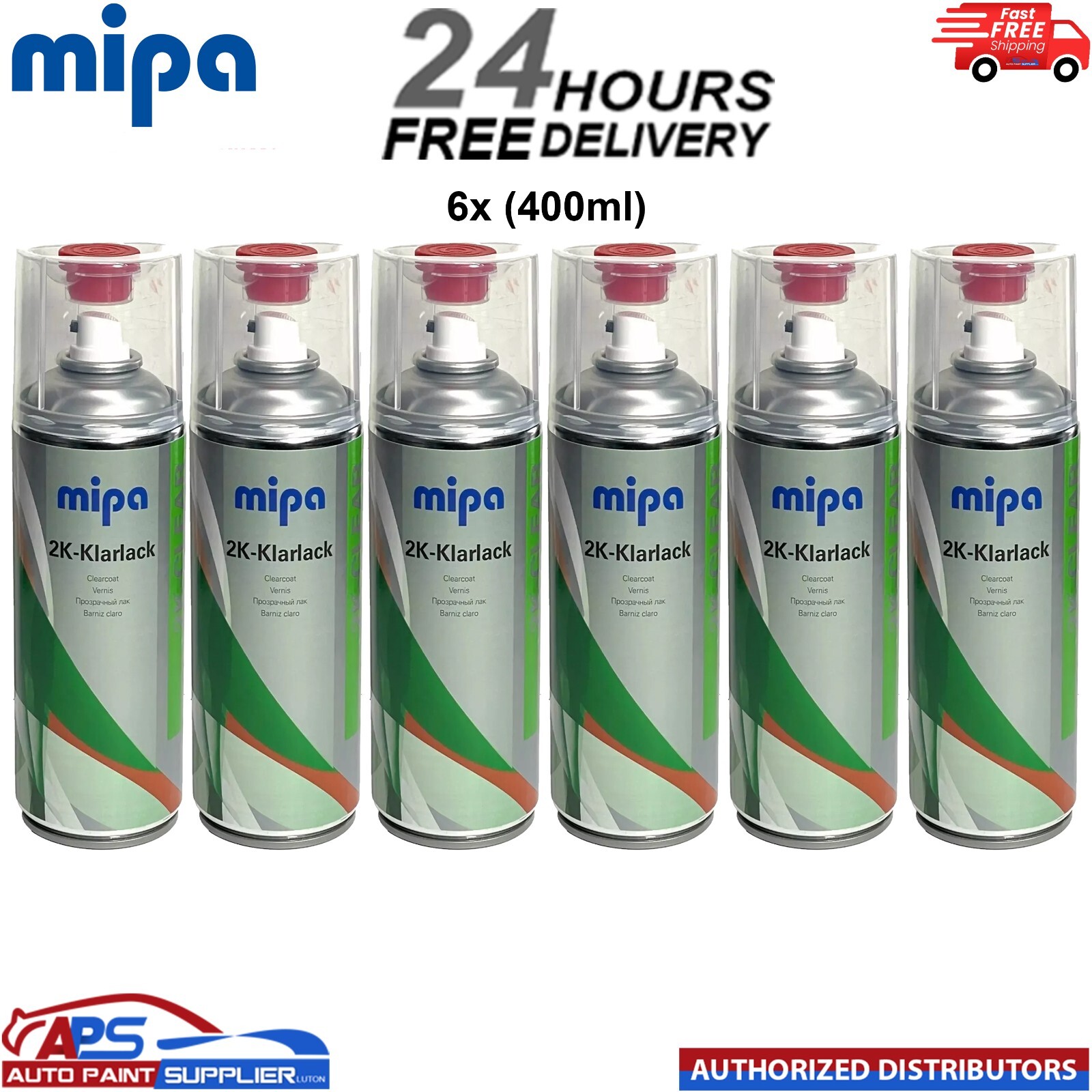 6x MIPA 2K CLEAR COAT SPRAY with HARDENER 400ml Lacquer Car Paint ...