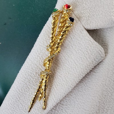 Vintage Brooch Scepter Pin Clear Rhinestones & Multi Color Lucite ...