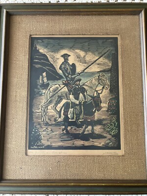 Juan Castells Marti 1915-95 Woodcut Hand colored & Signed Don Quixote ...