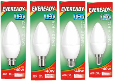 Eveready LED Candle Light Bulb Lamp B22 E27 E14 B15 Cool White 6w = 40w ...