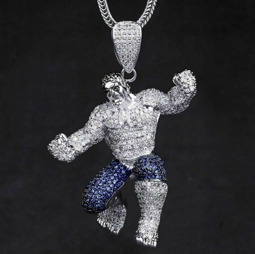 3.00Ct Round Cut Simulated Diamond Angry Hulk Pendent 14K White Gold ...