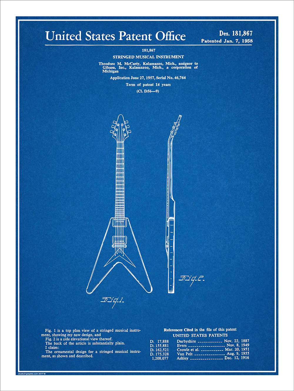 1958 Gibson Flying V Patent Print Art Drawing | eBay