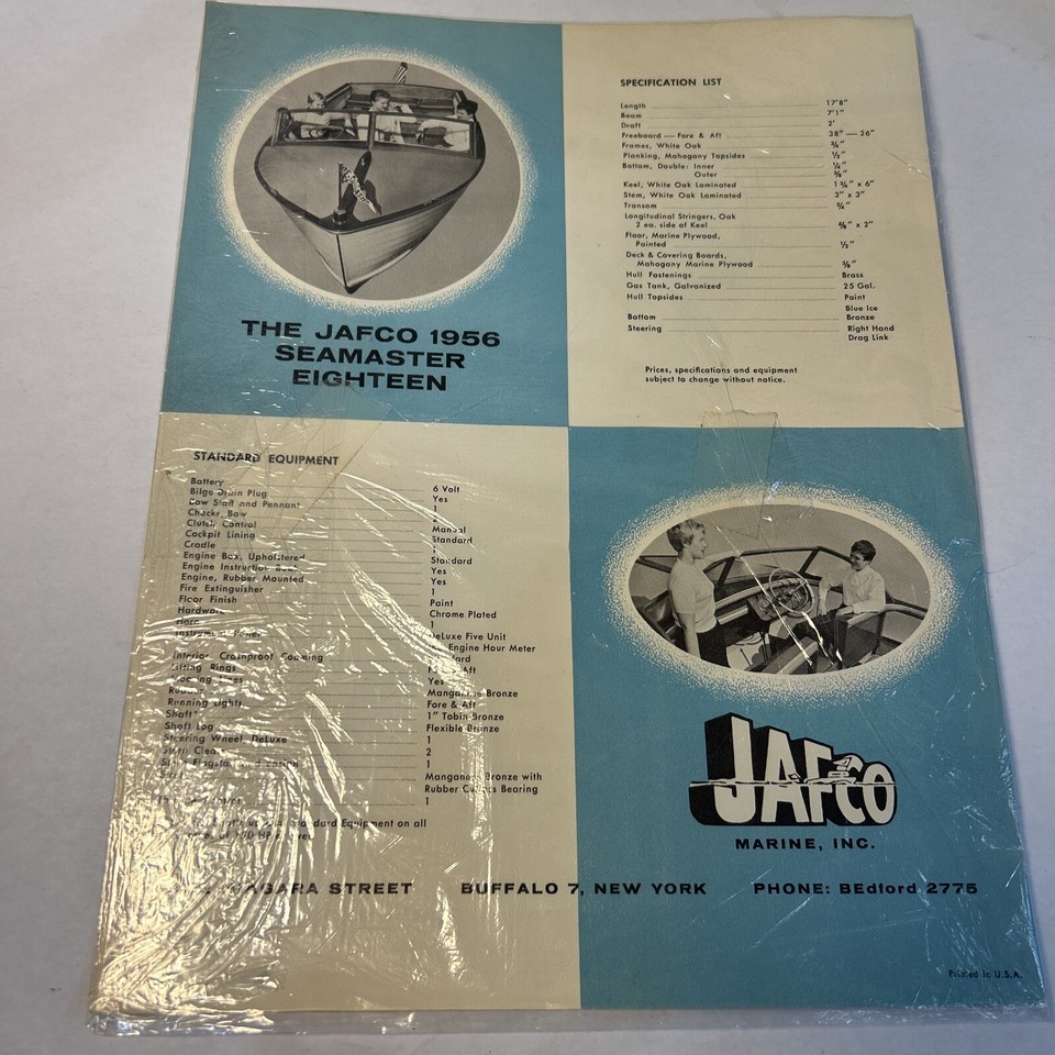 1956 JAFCO Marine inc Buffalo New York Brochure Seamaster 18 | eBay