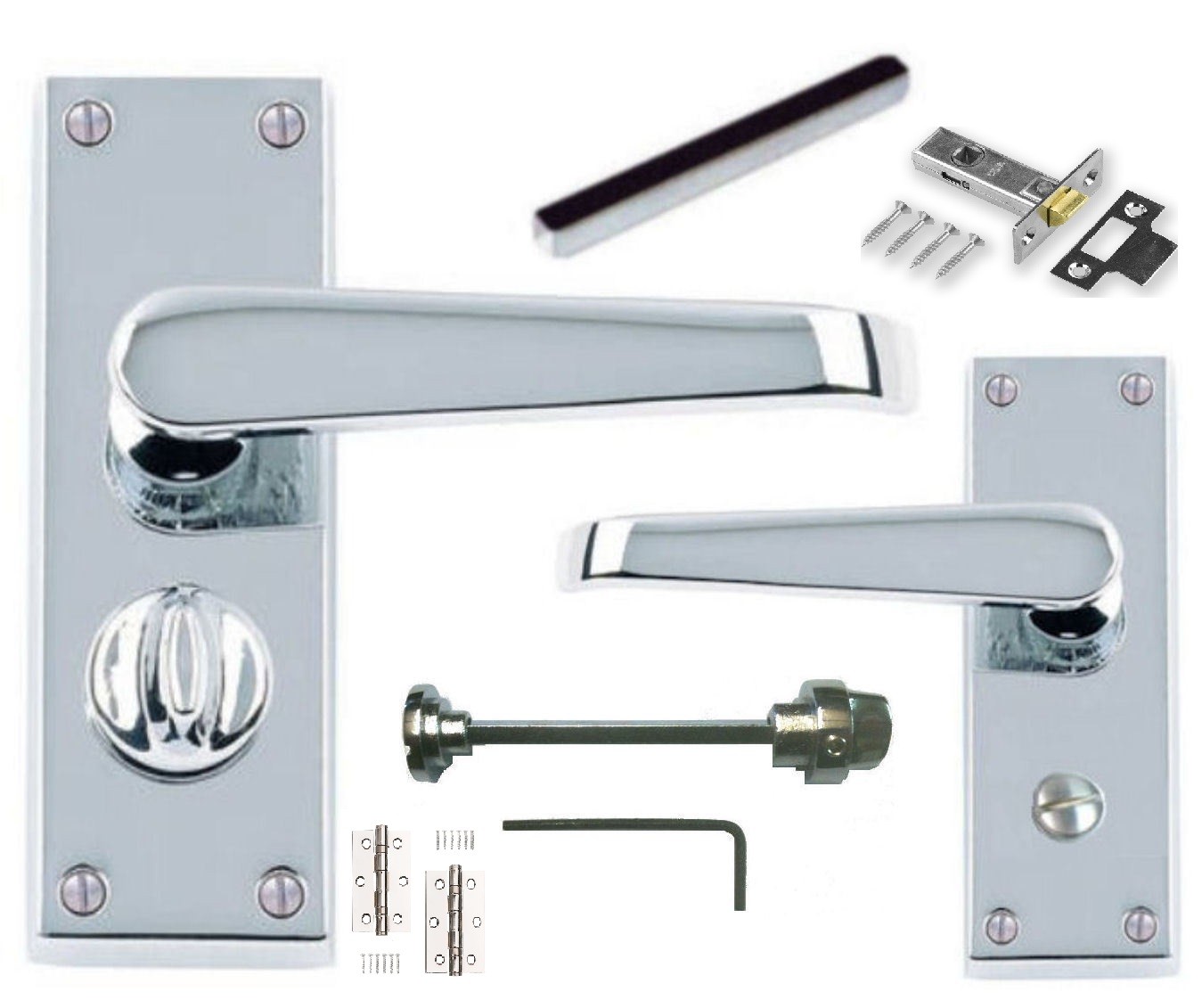 Chrome Door Handle Polished Set Pack Mortice Latch Lock Bathroom ...