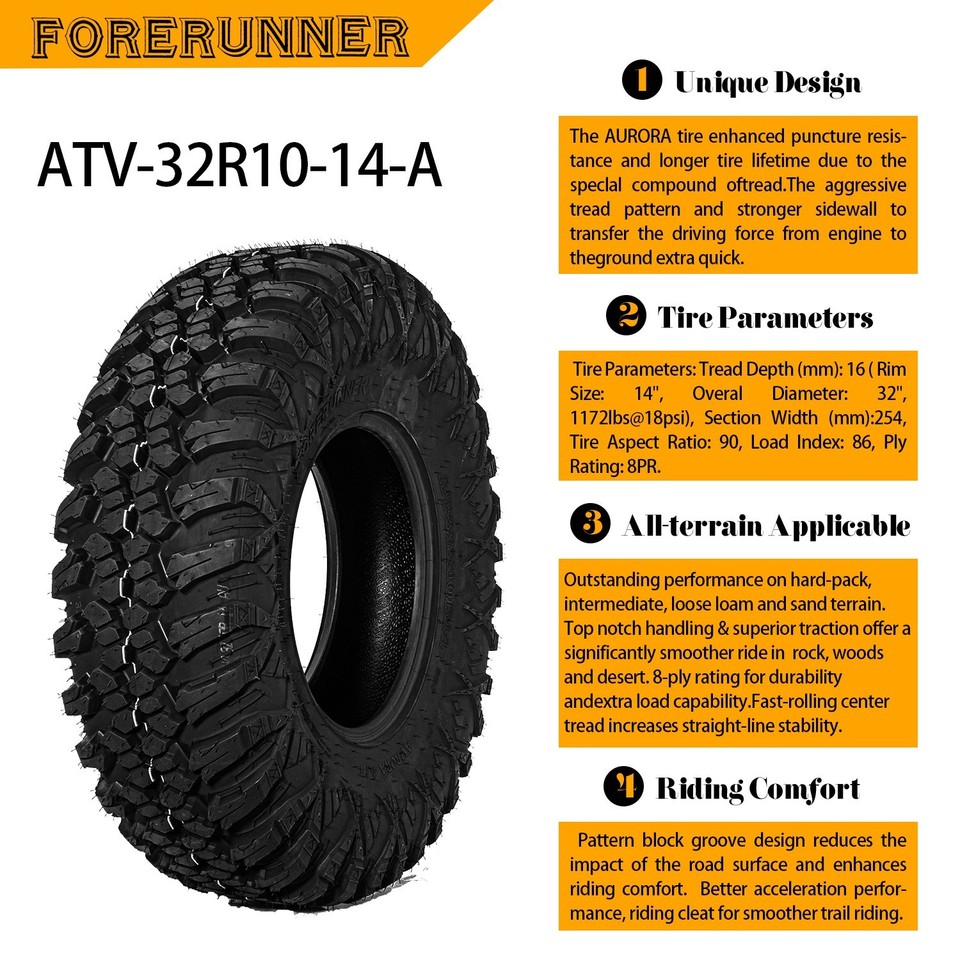 Full Set 32x10x14 8Ply Radial 32x10R-14 ATV UTV Mud Tires 32 10R 14 All ...