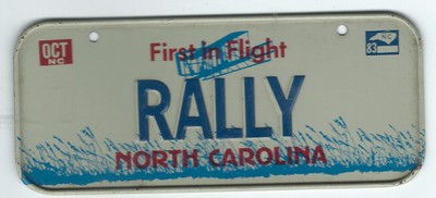 Vintage First In Flight RALLY North Carolina 5" x 2" Mini Metal License ...