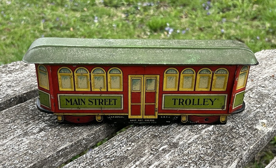 Vintage Litho Fischer Nifty Main Street Trolley Wind Up Mechanical Toy ...