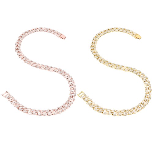 22in Cuban Necklace Alloy Diamond Link Chain Choker Stylish Neck ...