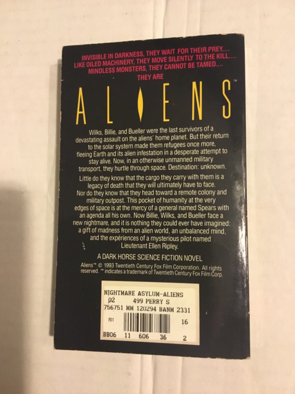 Aliens: Nightmare Asylum (Book 2) by Steve Perry-Bantam Books-1993 1st ...