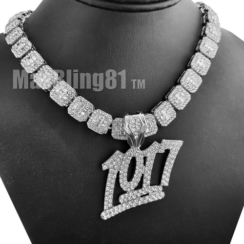 Silver Plated Alloy 1017 Pendant 16" 18" 20" Iced Cubic Zirconia Chain ...