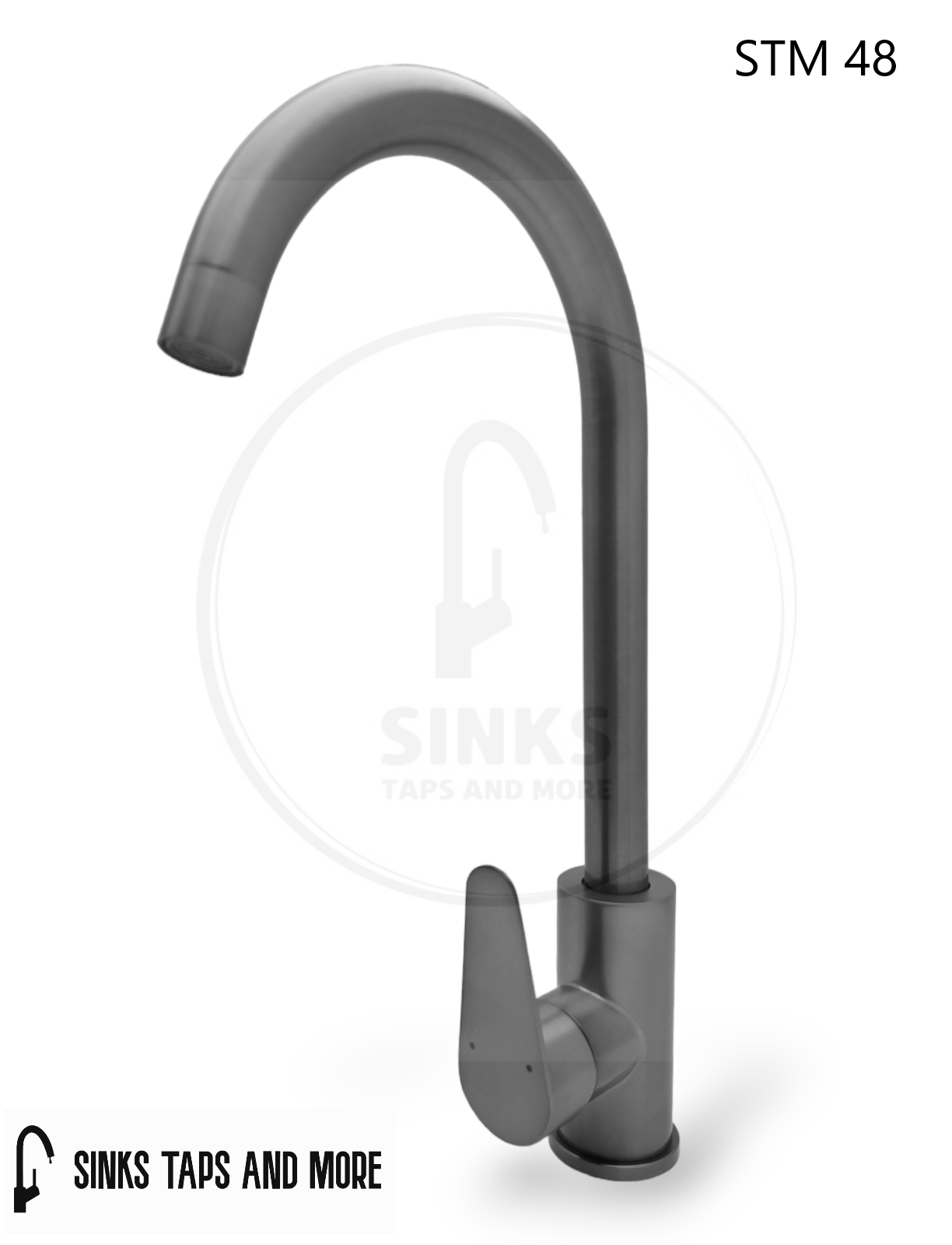 STM -48 Kitchen Sink Mixer Tap Anthracite Grey single lever swan neck ...