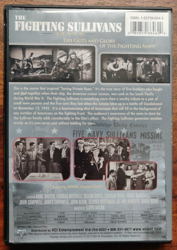 The Fighting Sullivans (VCI DVD) Thomas Mitchell, Anne Baxter, 1942 ...
