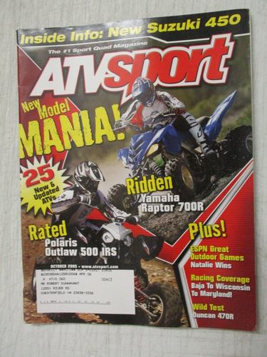 ATV SPORT MAGAZINE OCTOBER 2005 POLARIS OUTLAW 500 IRS DUNCAN 470R JOHN ...