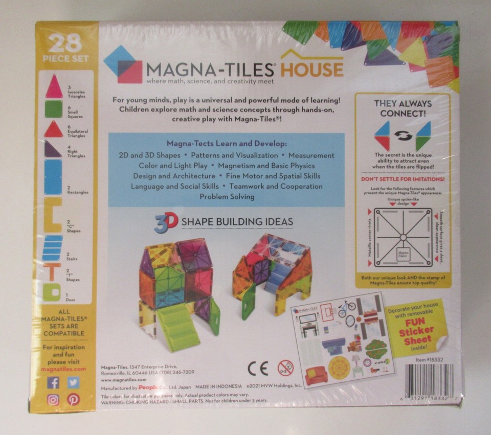MAGNA-TILES House 28-Piece Mixed Colors Magnetic Building Set #18332 ...